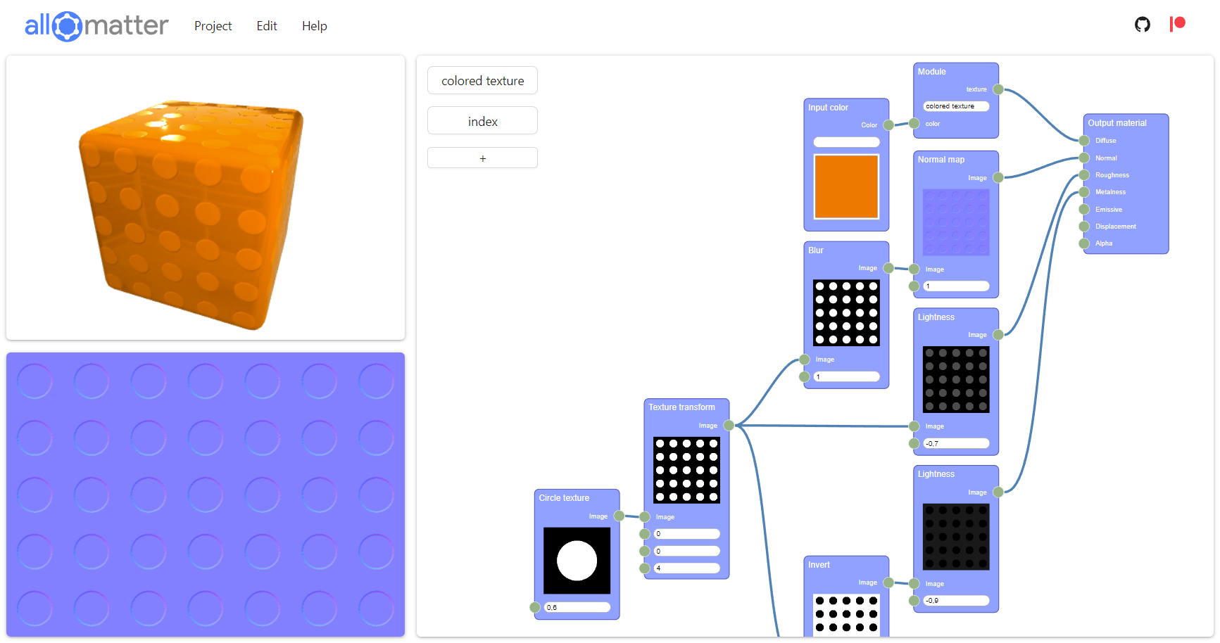 Allmatter - 3D Material authoring tool powered by Rete.js